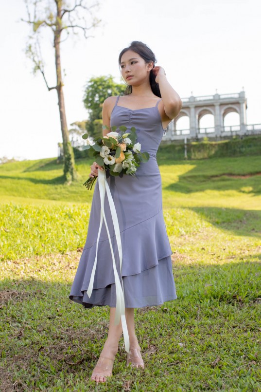 RESTOCK: Wyna Asymmetric Midi Dress in Blue