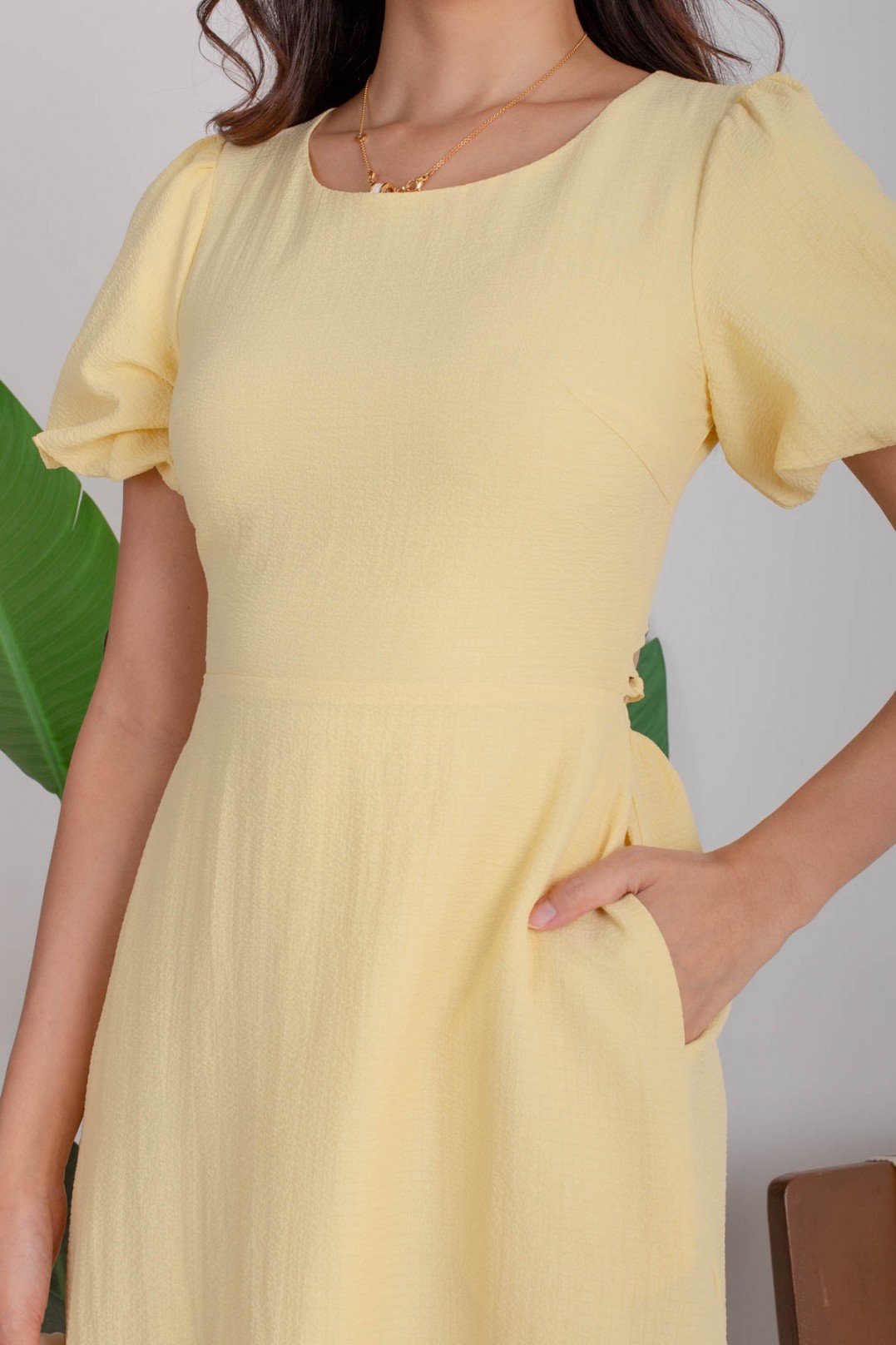Velix Cut-Out Puff Dress in Yellow - MGP