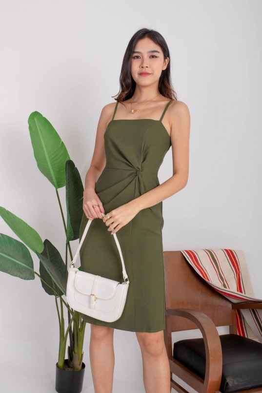 Joash Knot Midi Dress in Olive