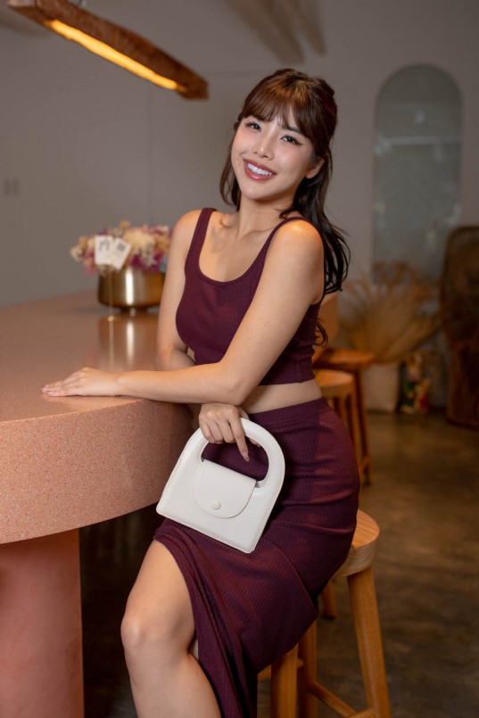 Eldie Ribbed Top in Wine