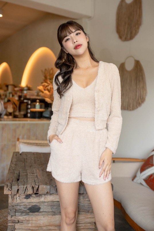 Cloud Furry Cardigan in Oat