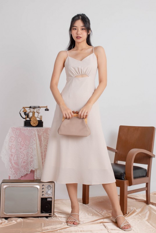Varice V-Neck Cut-Out Dress in Cream