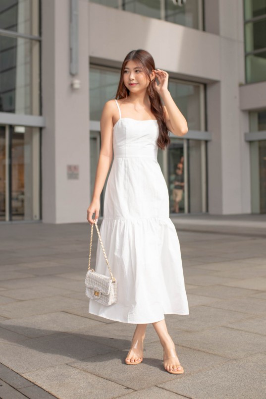 Mayse Drop Hem Panel Dress in White