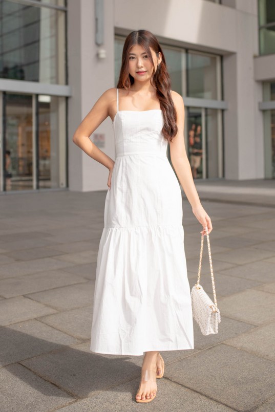 Mayse Drop Hem Panel Dress in White