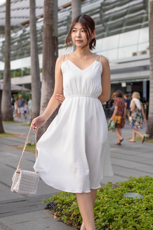 Velya V-Neck Flare Dress in White