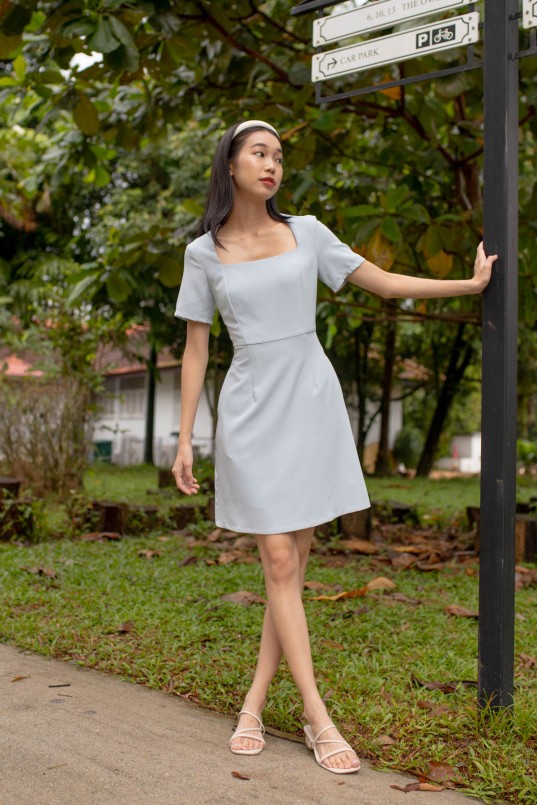Dianca Square Neck Dress in Blue