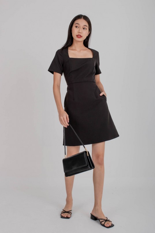 Dianca Square Neck Dress in Black