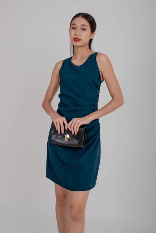 Joanne Ruched Racer Dress in Teal