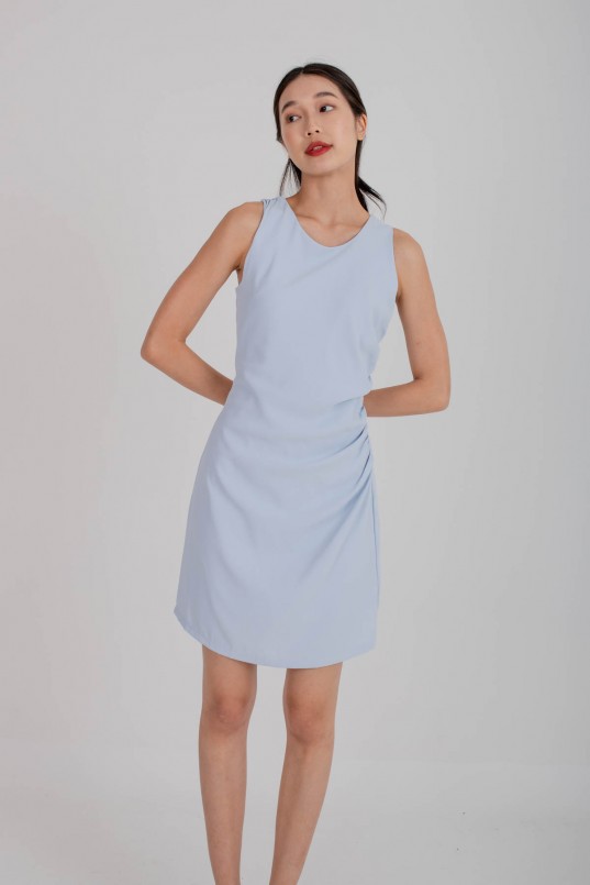 Joanne Ruched Racer Dress in Blue