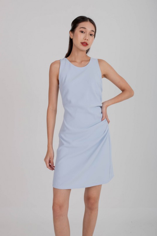 Joanne Ruched Racer Dress in Blue