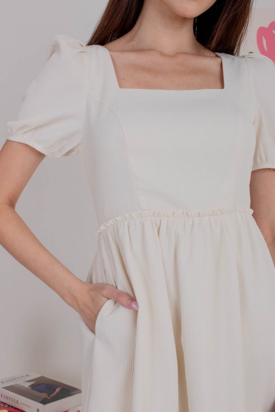 Baylene Square-Neck Puff Dress in White