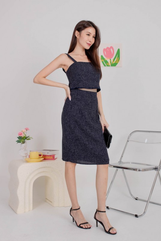 Serenade Straight-Neck Tweed Top in Midnight