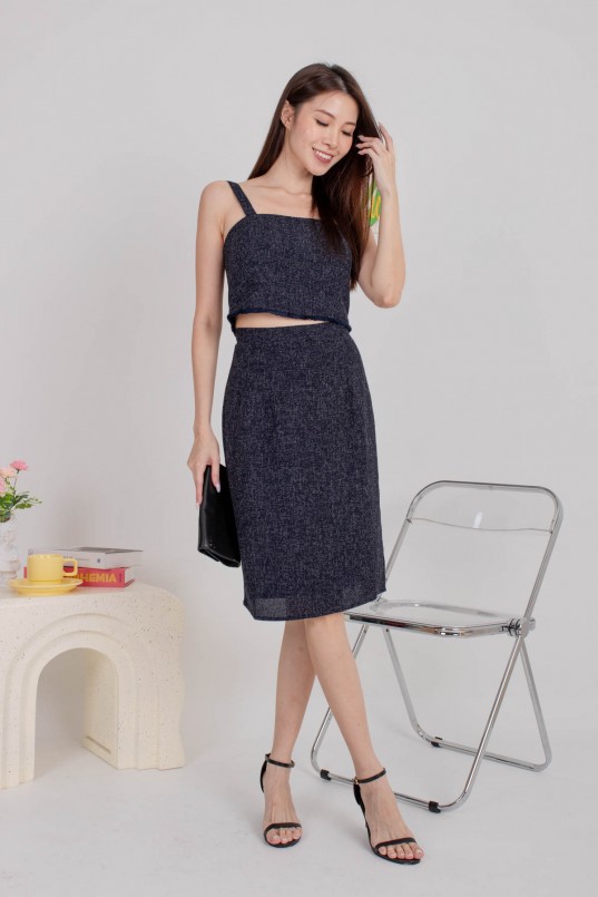 Serenade Straight-Neck Tweed Top in Midnight
