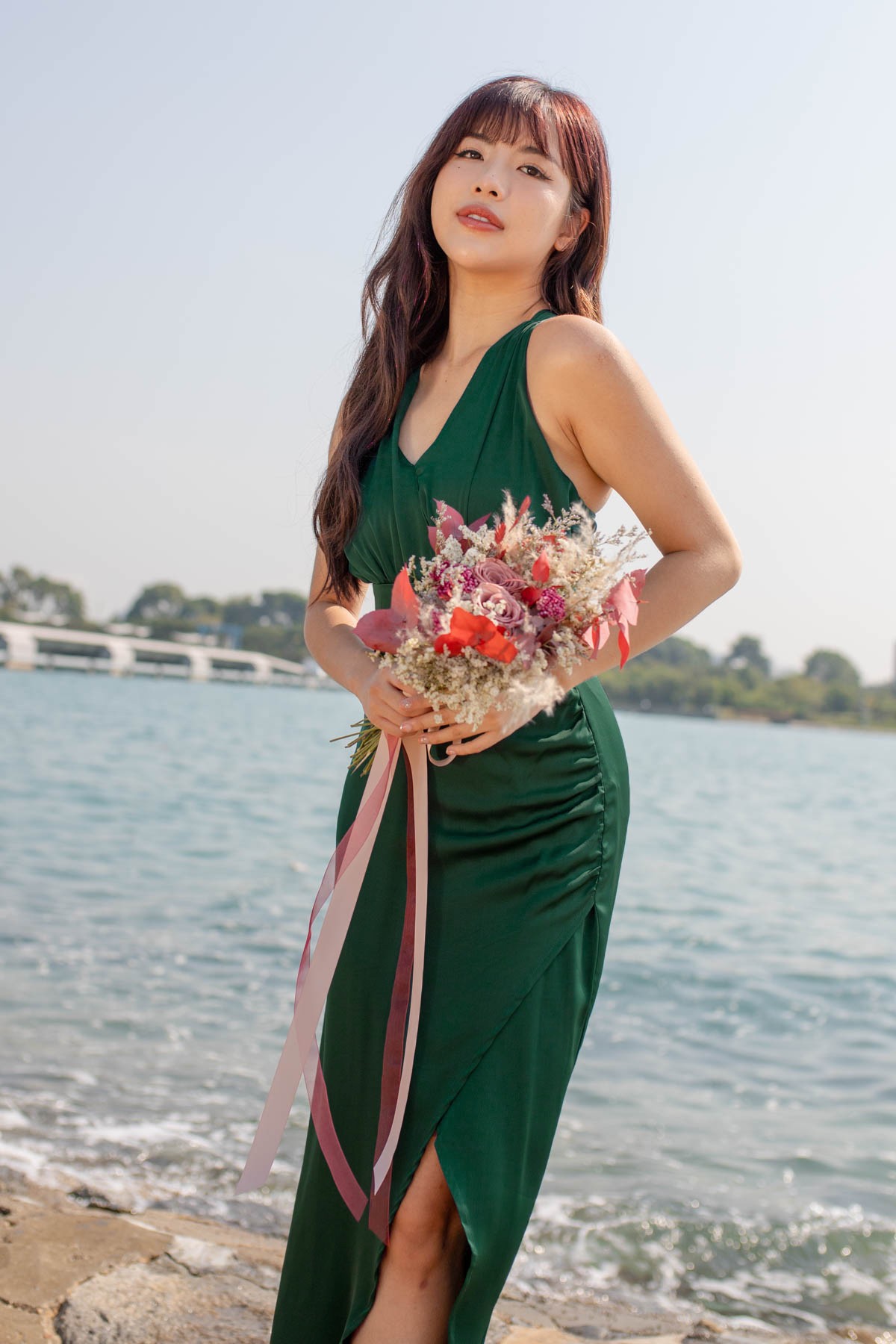 Napoleon Crossback Overlap Dress in Emerald