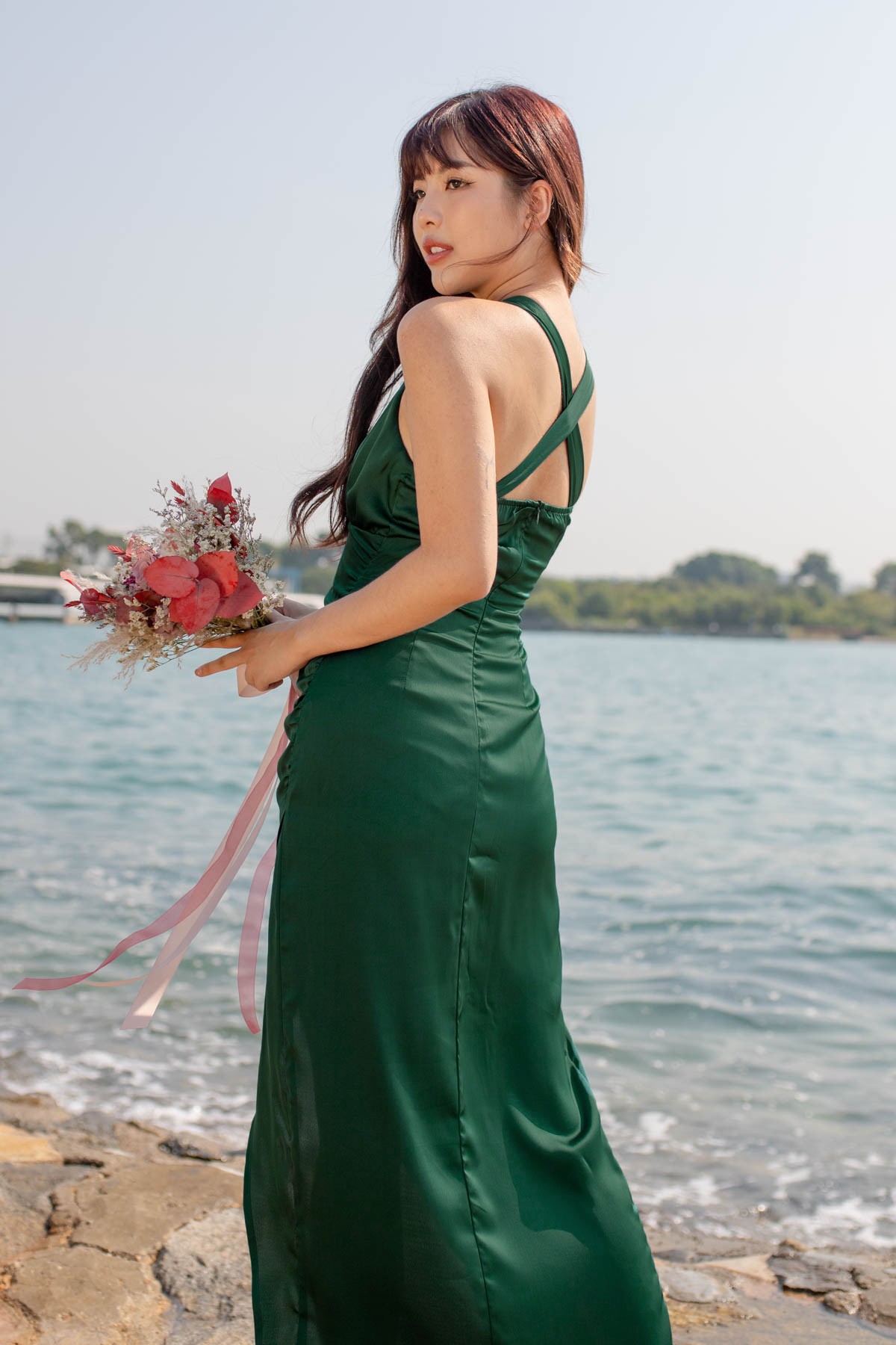 Napoleon Crossback Overlap Dress in Emerald