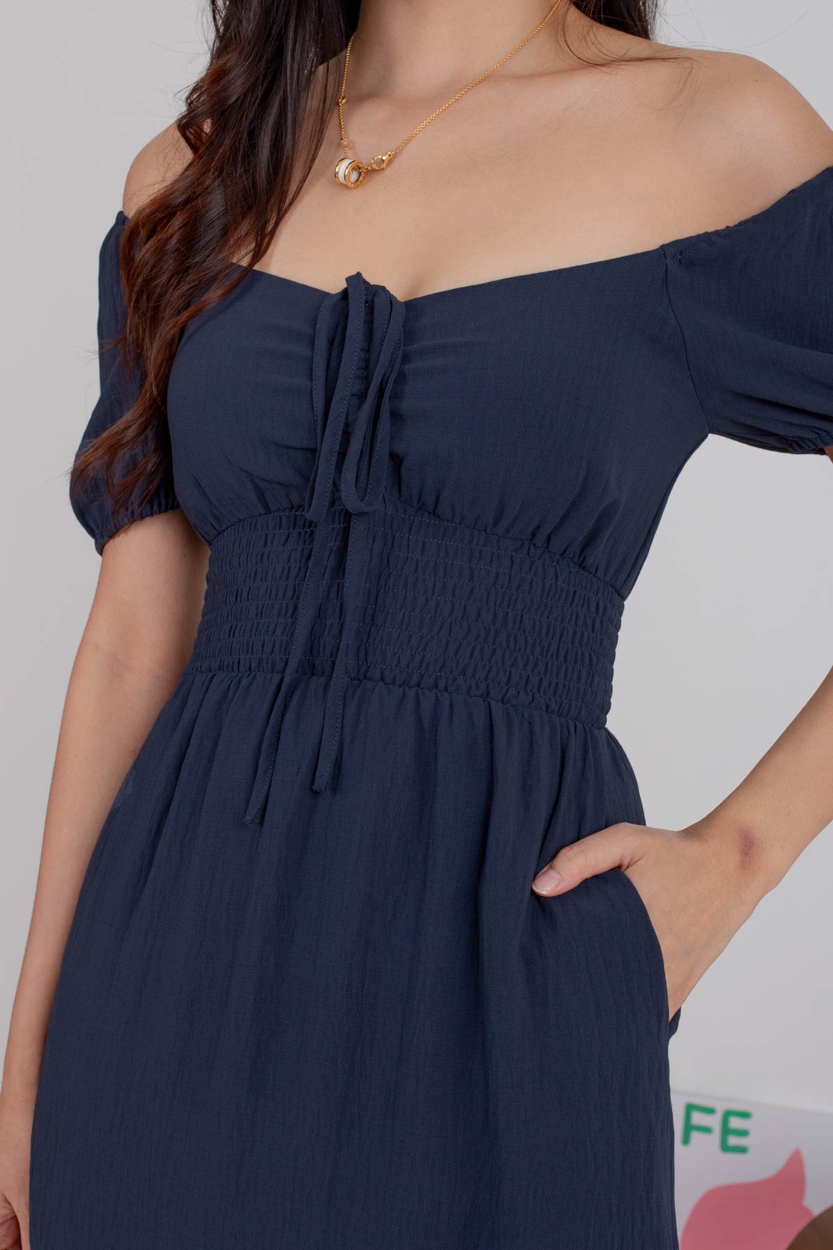 Edrie Ruched Puff Dress in Blue