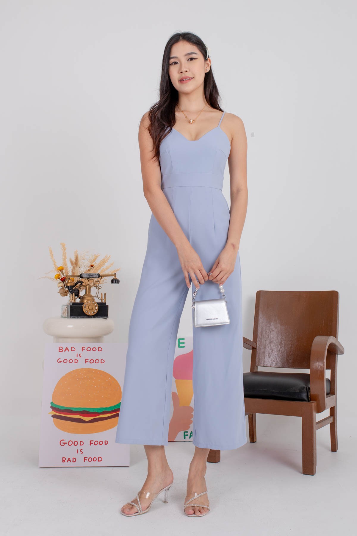 Kezanne Low-Back Padded Jumpsuit in Blue