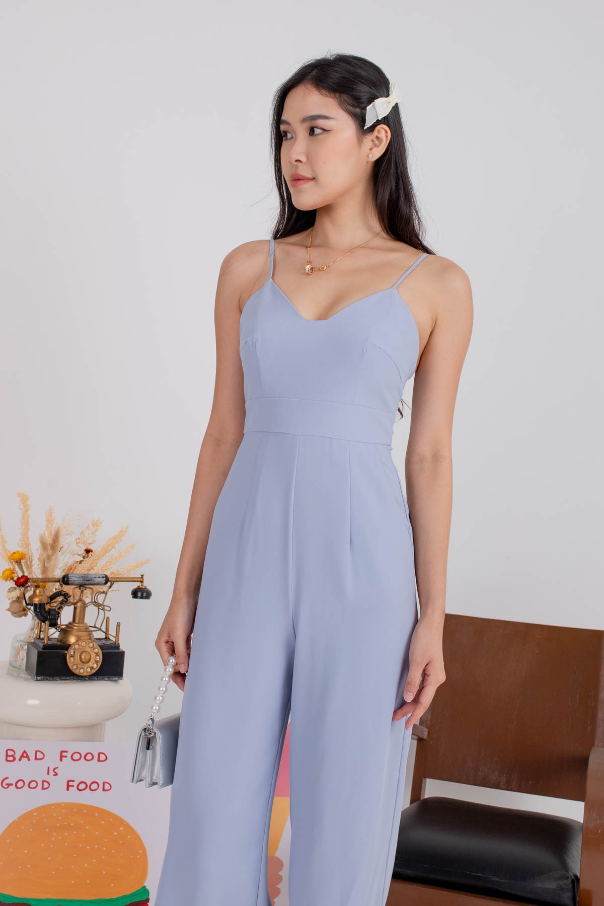 Kezanne Low-Back Padded Jumpsuit in Blue
