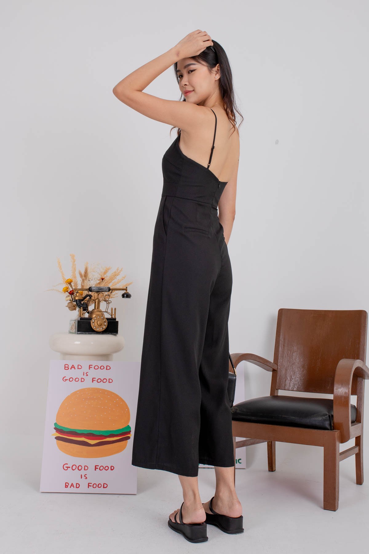 Kezanne Low-Back Padded Jumpsuit in Black