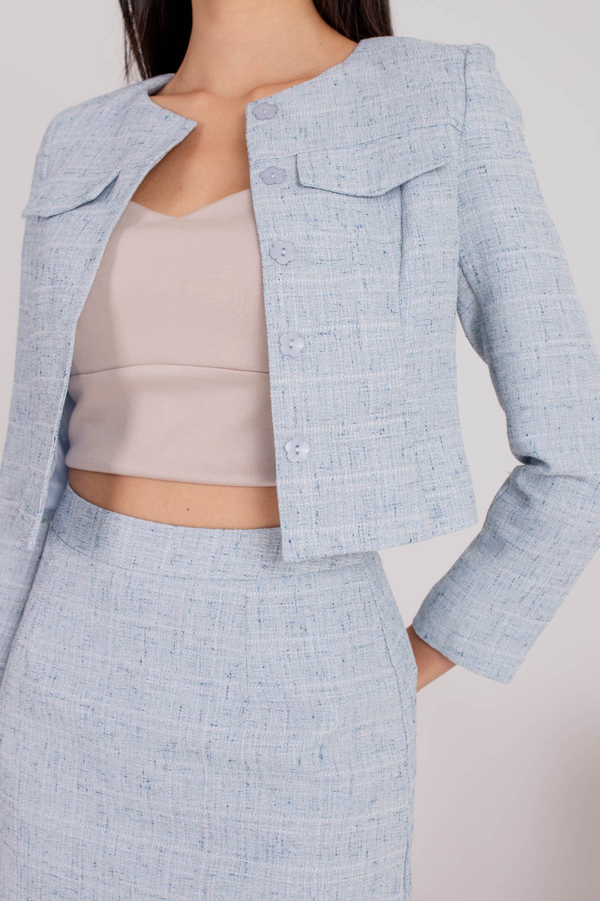 Peak Hour Tweed Crop Blazer in Blue