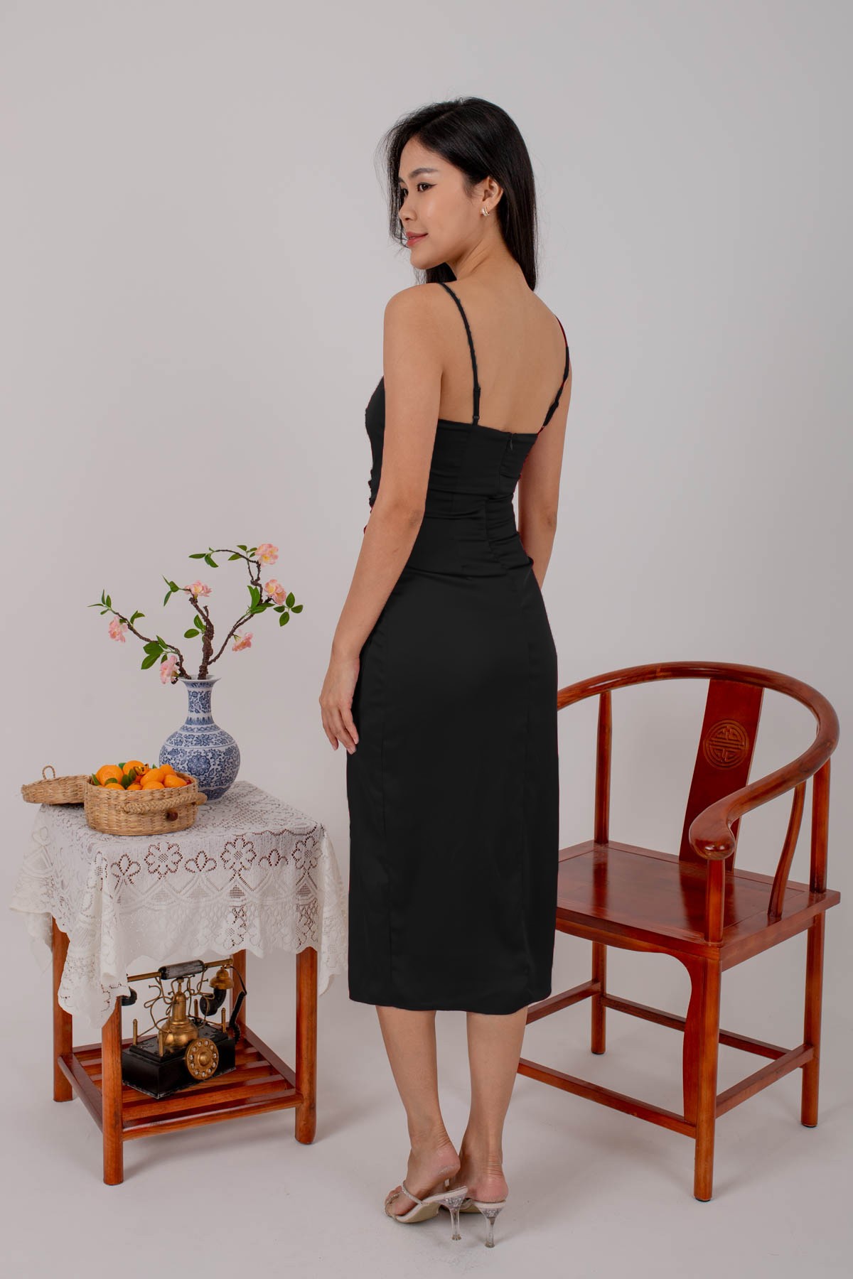 Mitchell Side Ruch Overlap Dress in Black