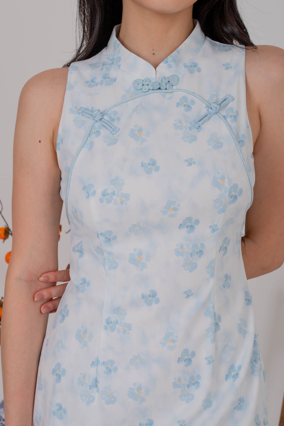 Renewal Floral Cheongsam in Blue