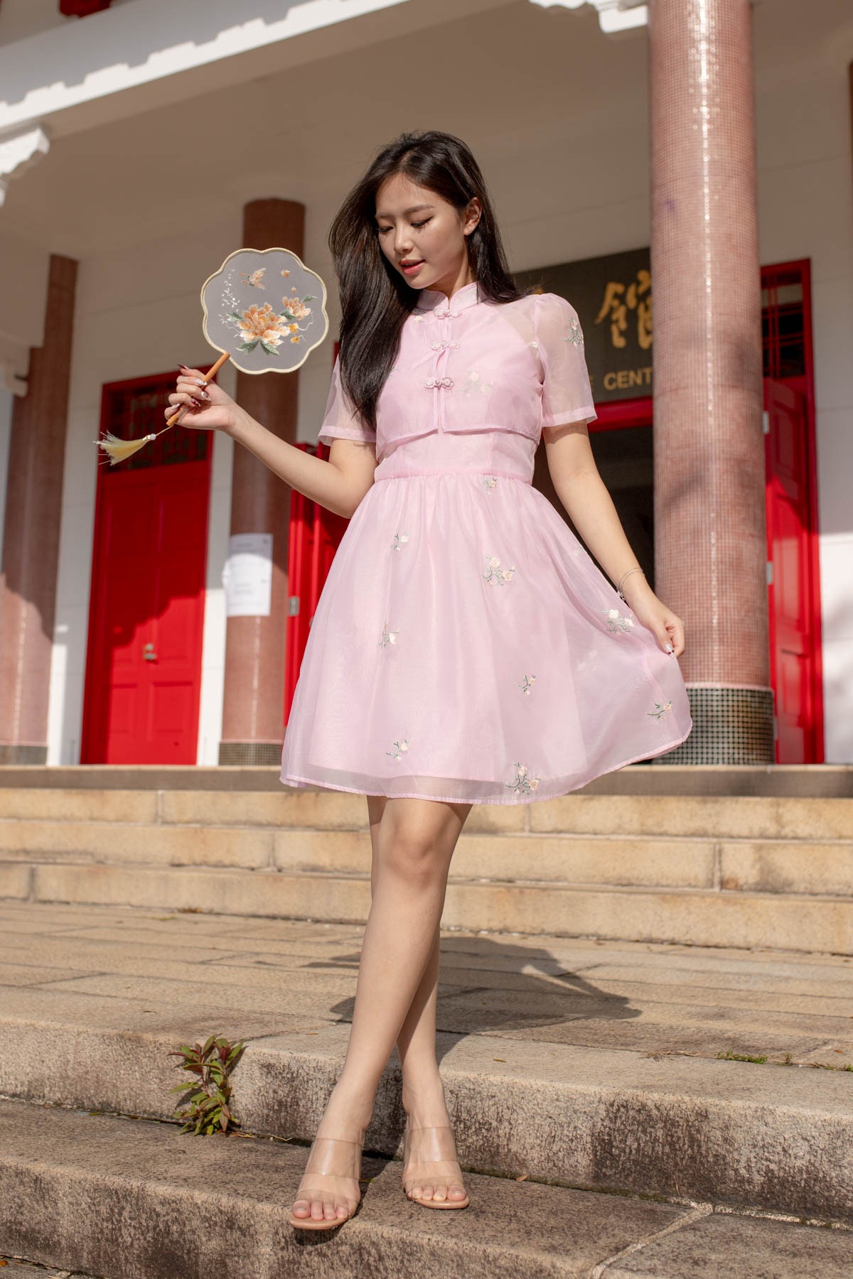 RESTOCK: Symphony Embroidered Cheongsam Set in Blush