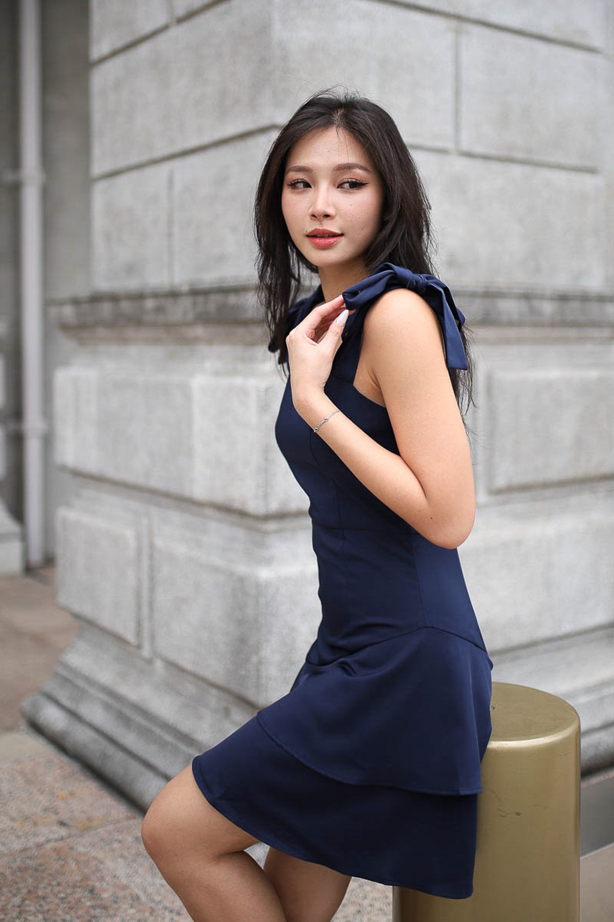Kaelani Tie-Strap Dress in Navy