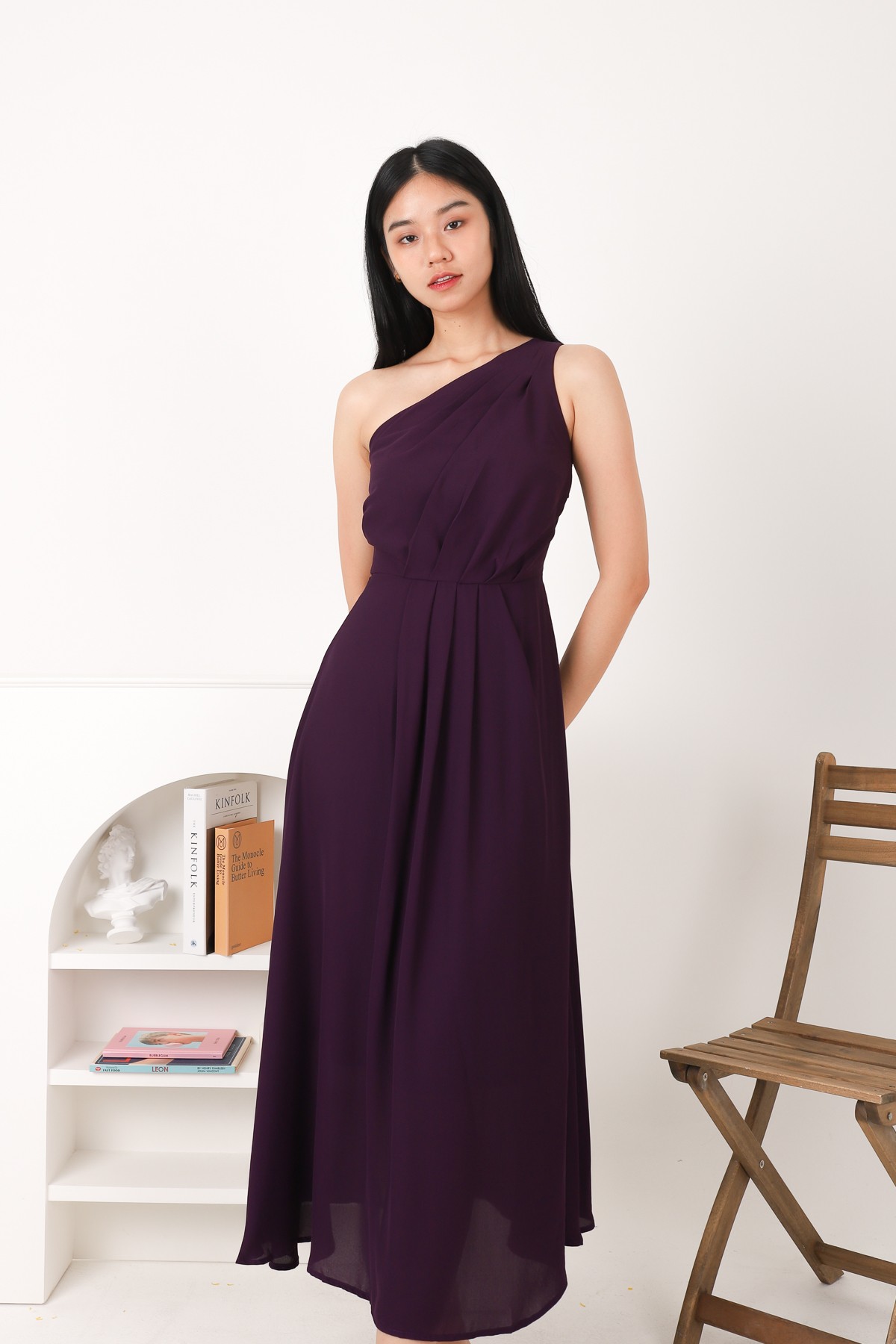 Junia Toga Off-Shoulder Dress in Plum