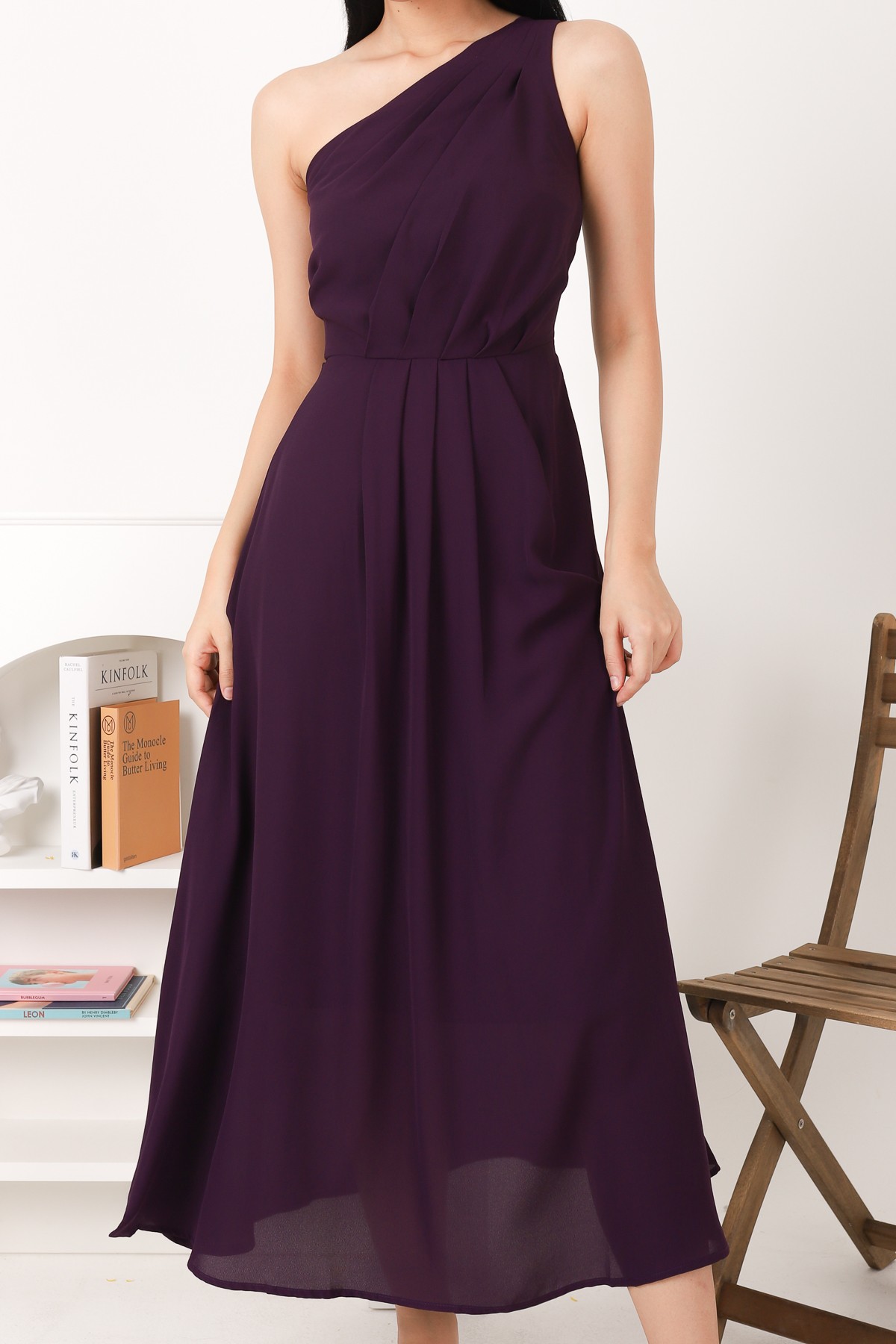 Junia Toga Off-Shoulder Dress in Plum