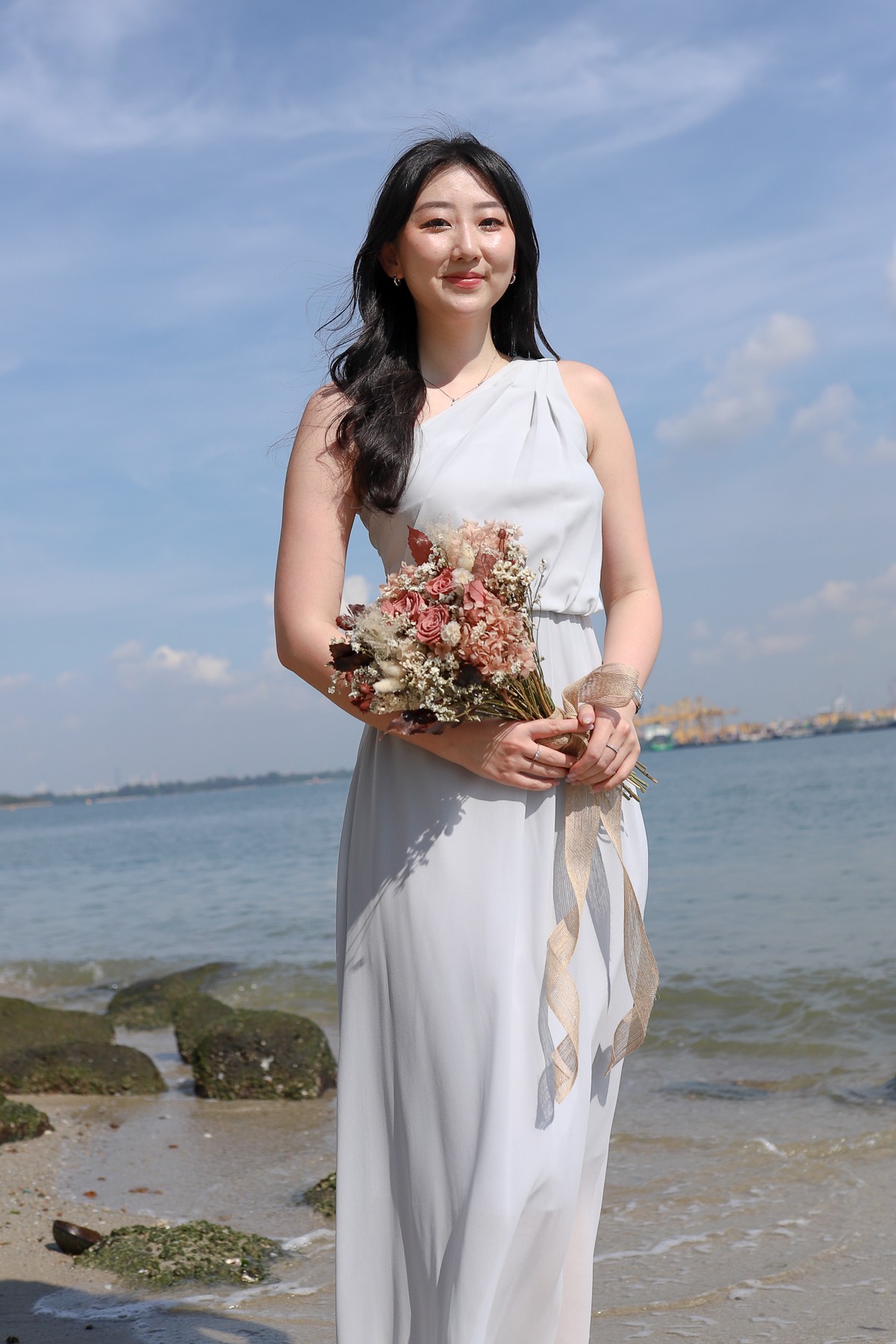 Junia Toga Off-Shoulder Dress in Platinum