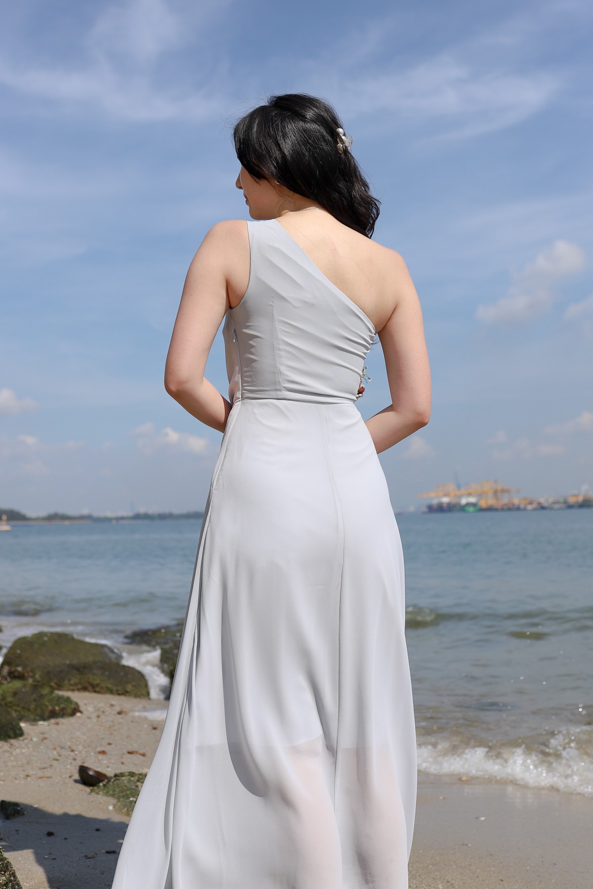 Junia Toga Off-Shoulder Dress in Platinum