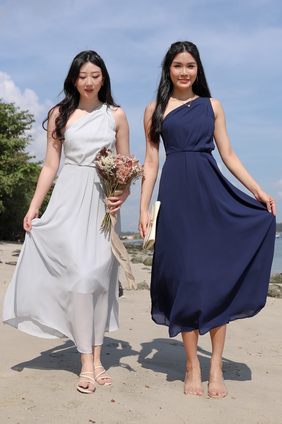 Junia Toga Off-Shoulder Dress in Platinum