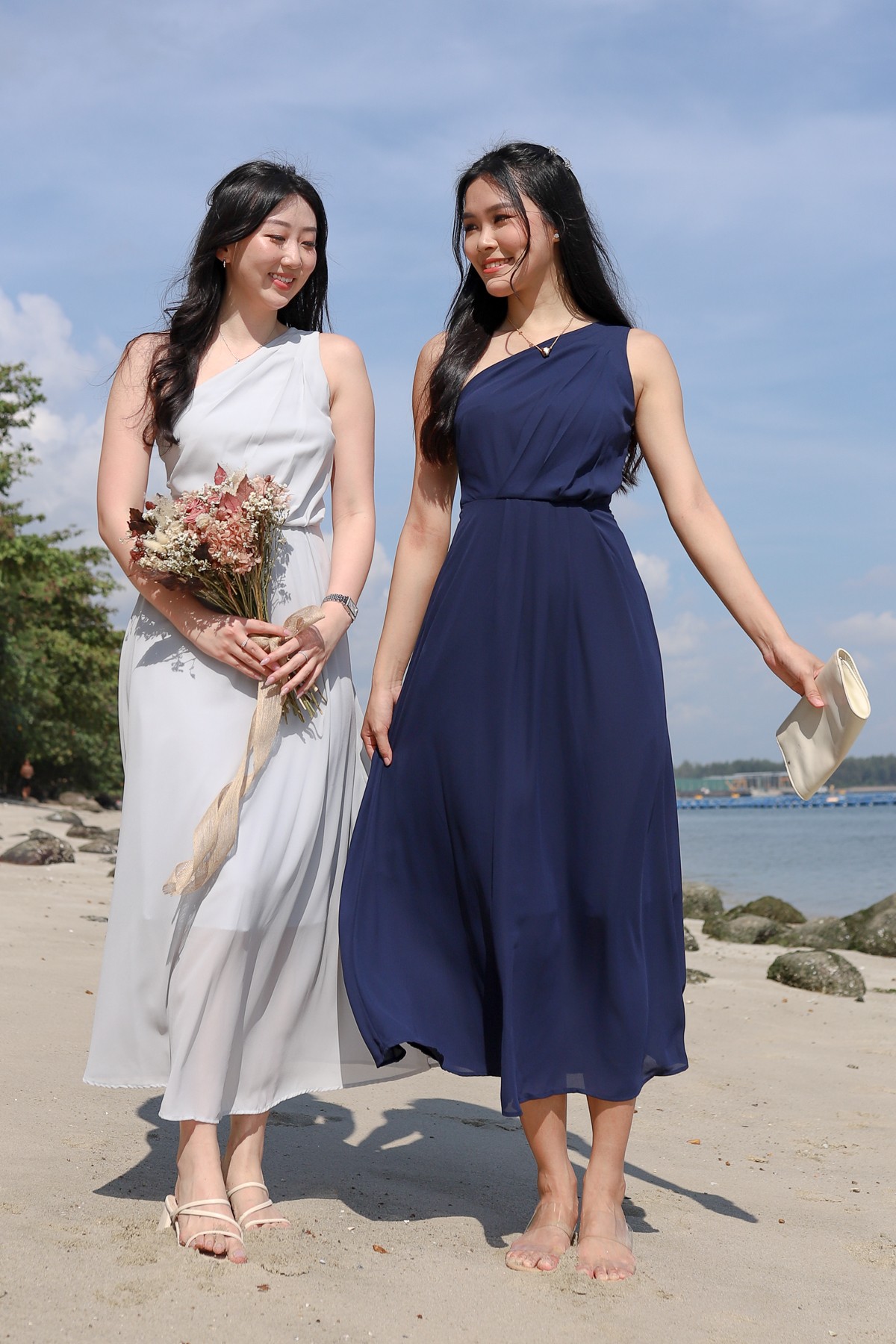 Junia Toga Off-Shoulder Dress in Navy