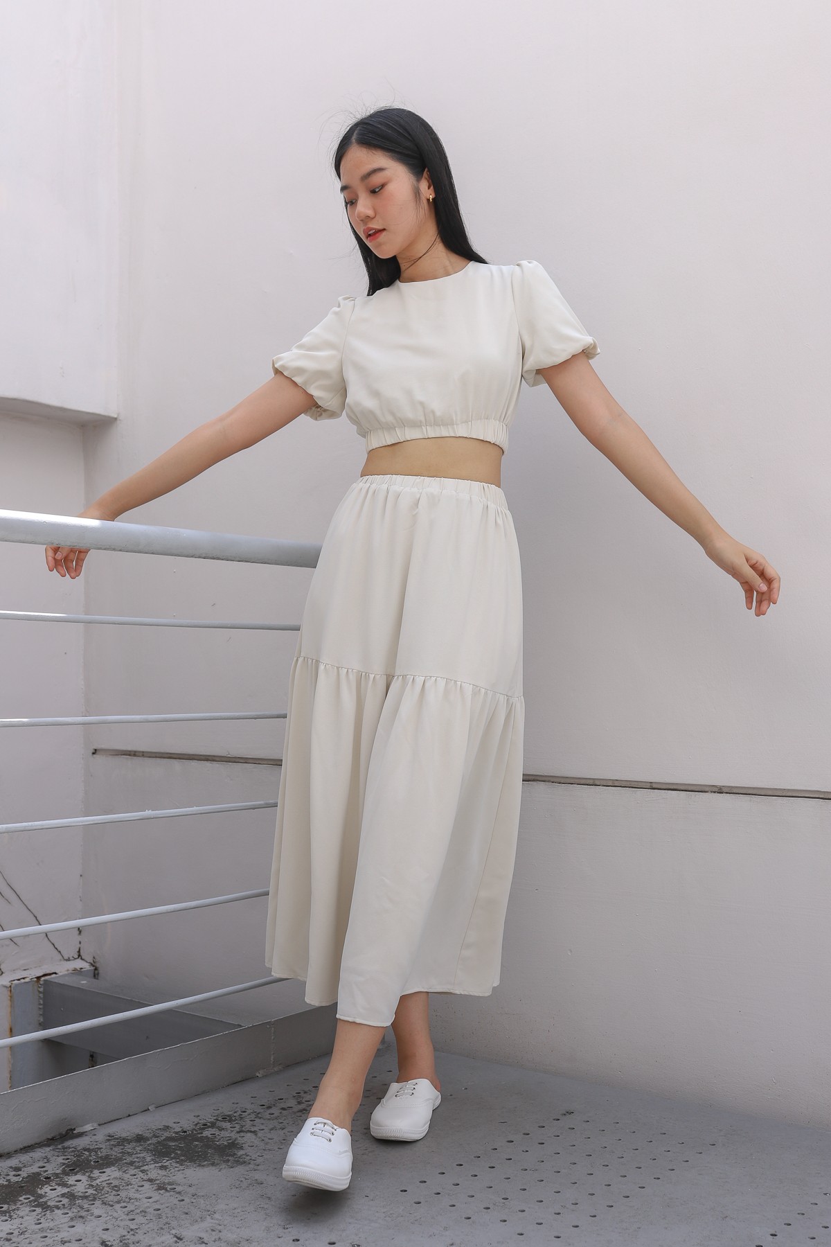 Sera Tiered Maxi Skirt in Cream