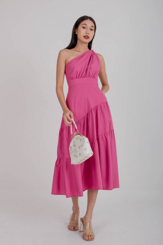 RESTOCK2: Wenna Toga Tiered Dress in Fuchsia