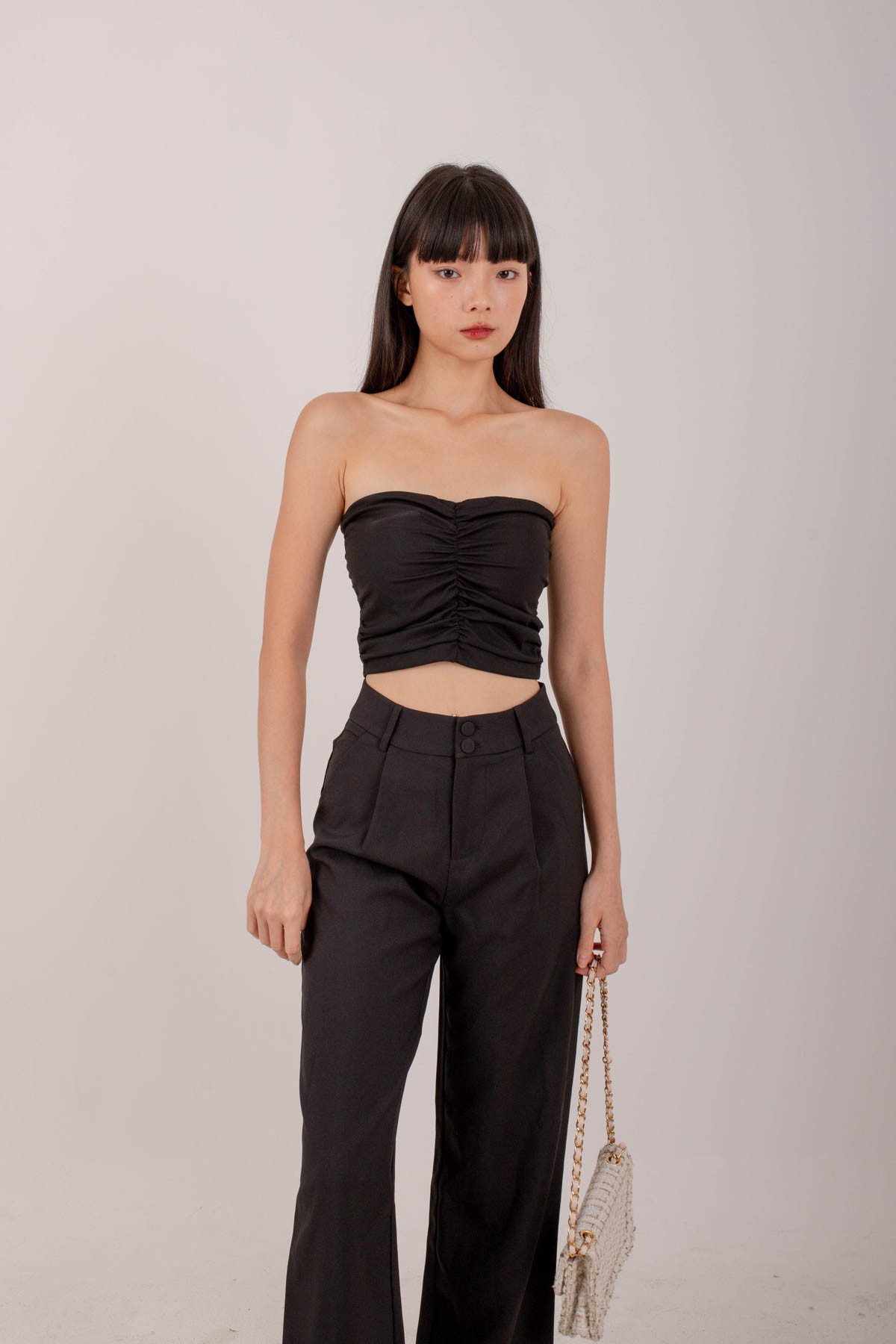 Kayley Ruched Tube Top in Black