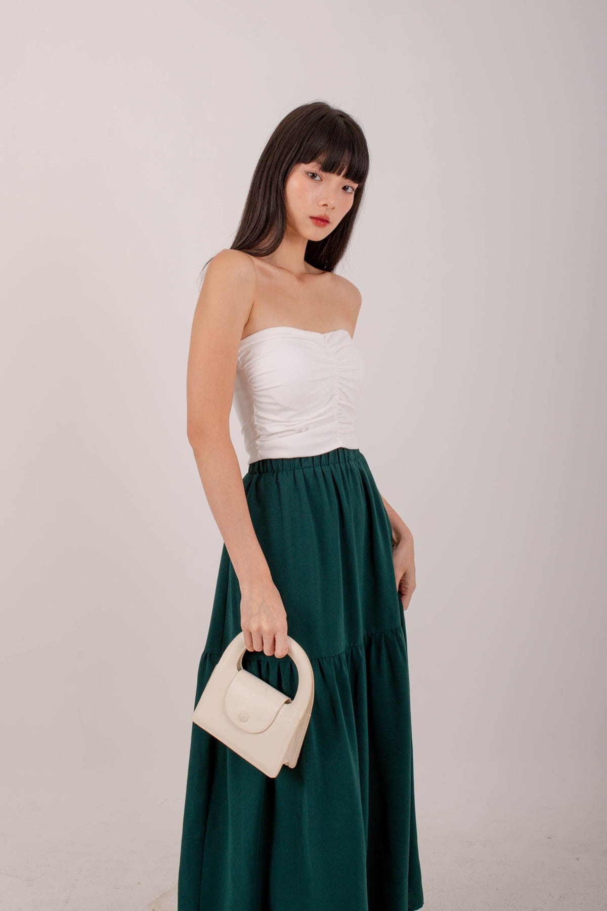 Kayley Ruched Tube Top in White