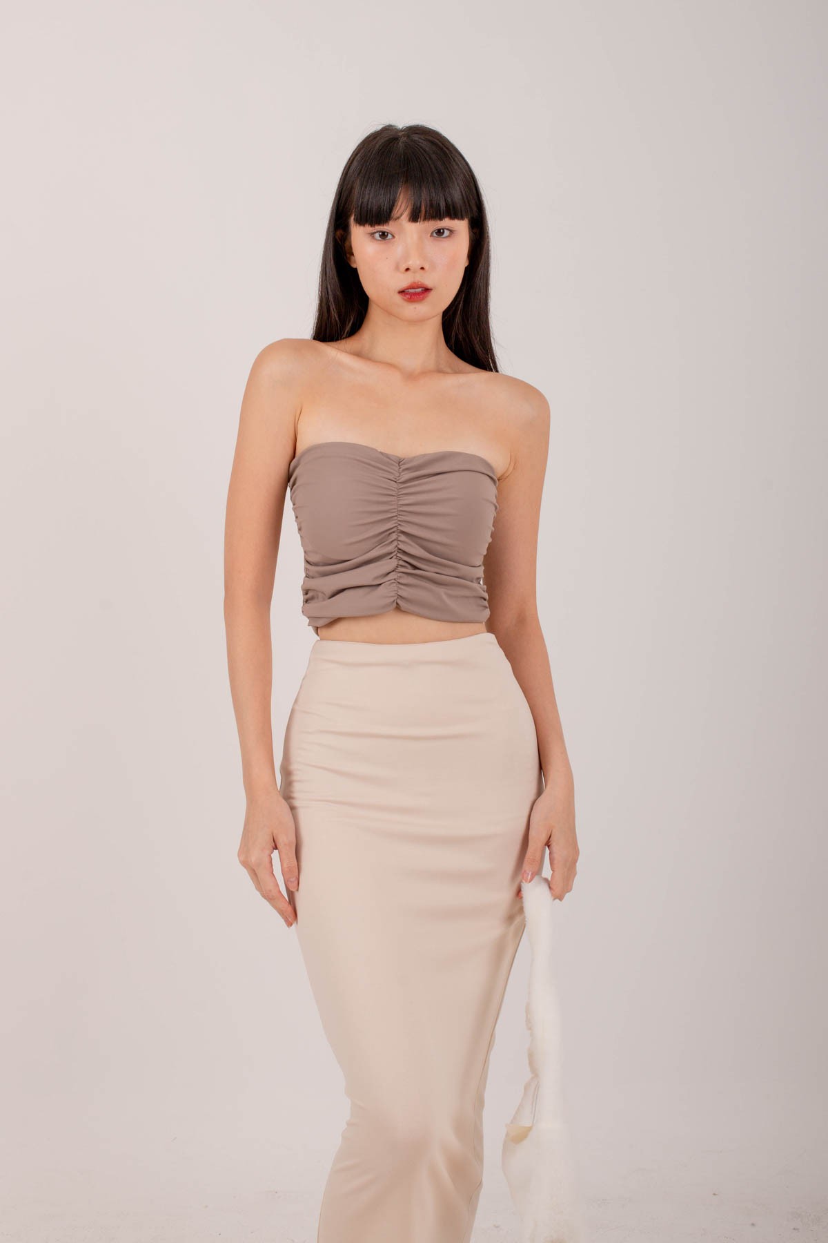 Kayley Ruched Tube Top in Taupe