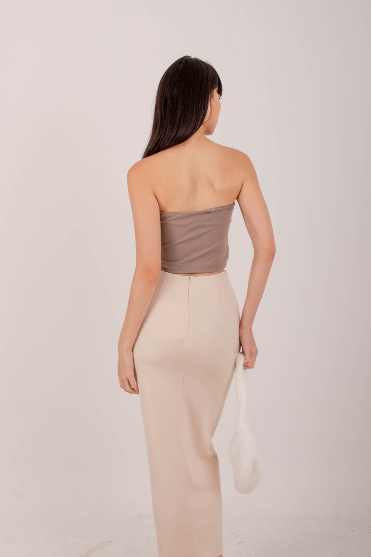 Kayley Ruched Tube Top in Taupe