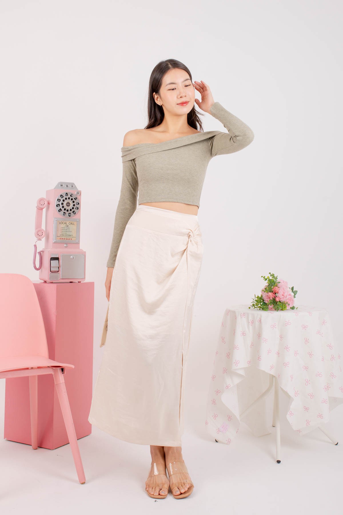 Karisa Off-Shoulder Knit Top in Sage Green