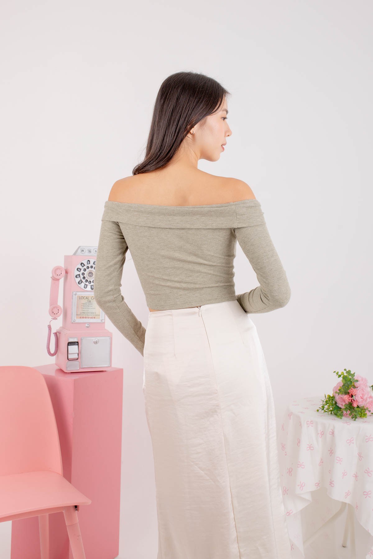 Karisa Off-Shoulder Knit Top in Sage Green
