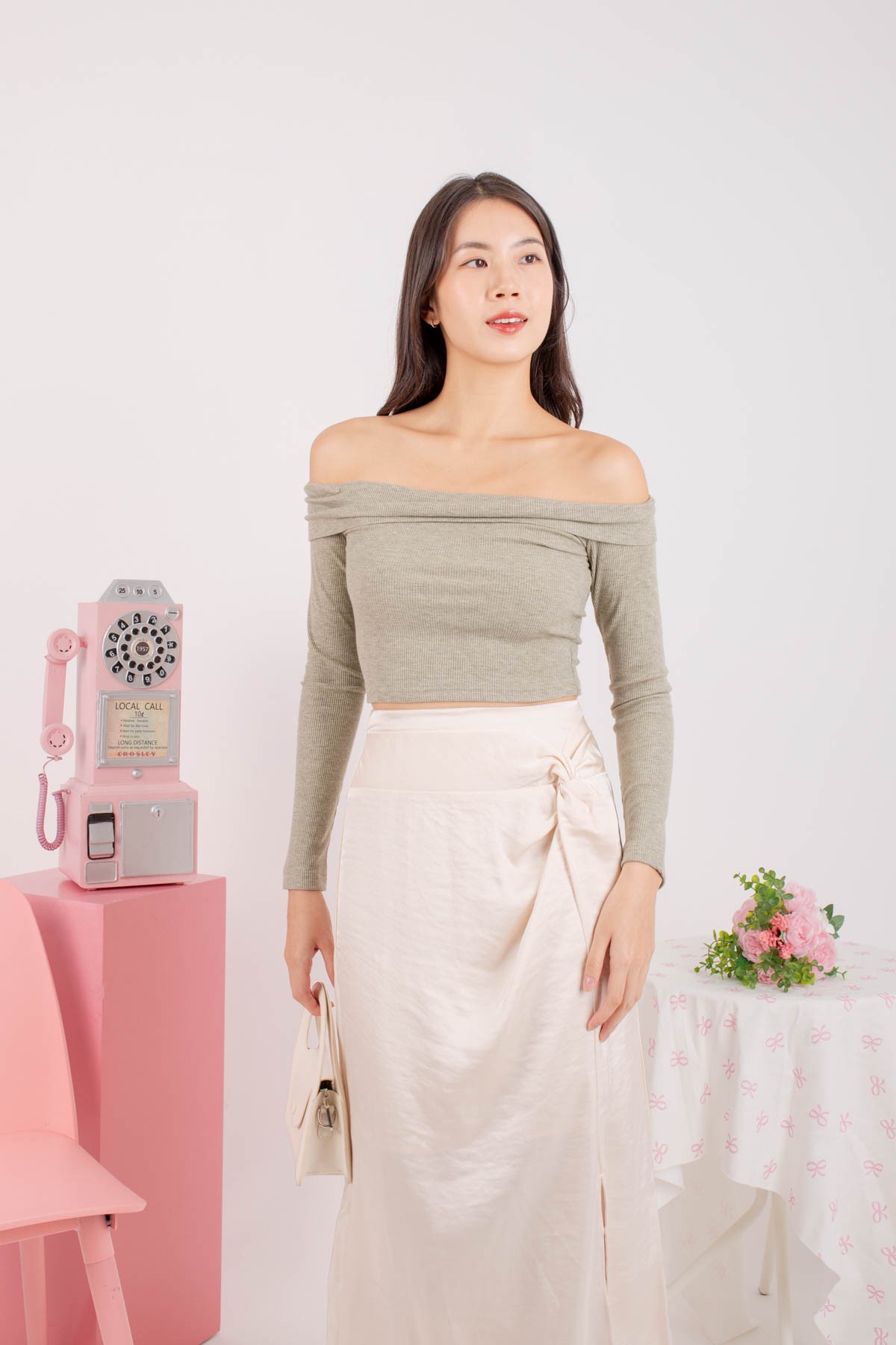 Karisa Off-Shoulder Knit Top in Sage Green