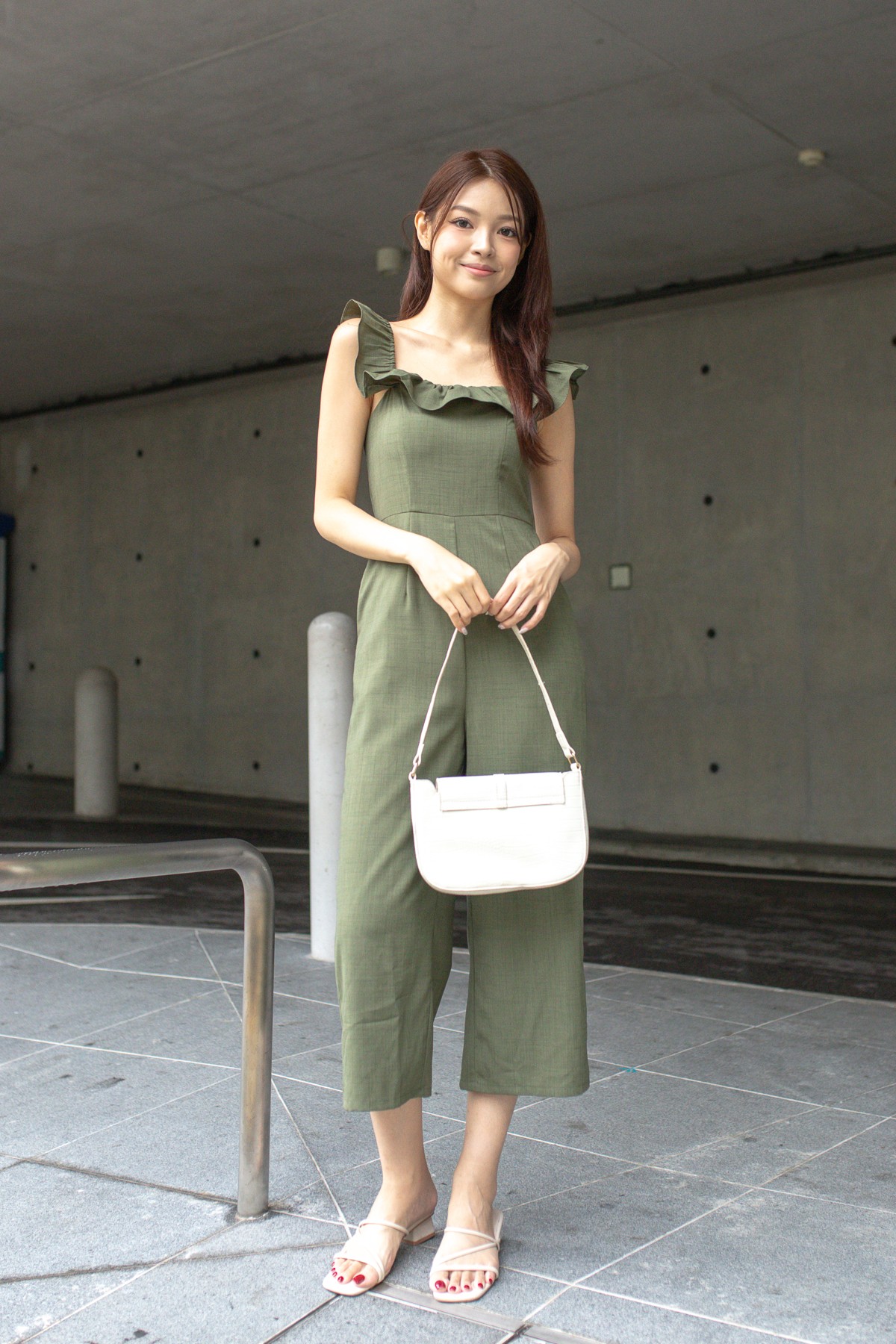 Zoelle Ruffle Jumpsuit in Forest